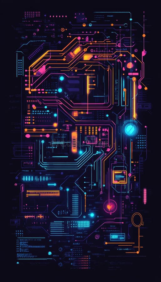 Abstract Technology Background, Vibrant Neon Circuit Board Design ...