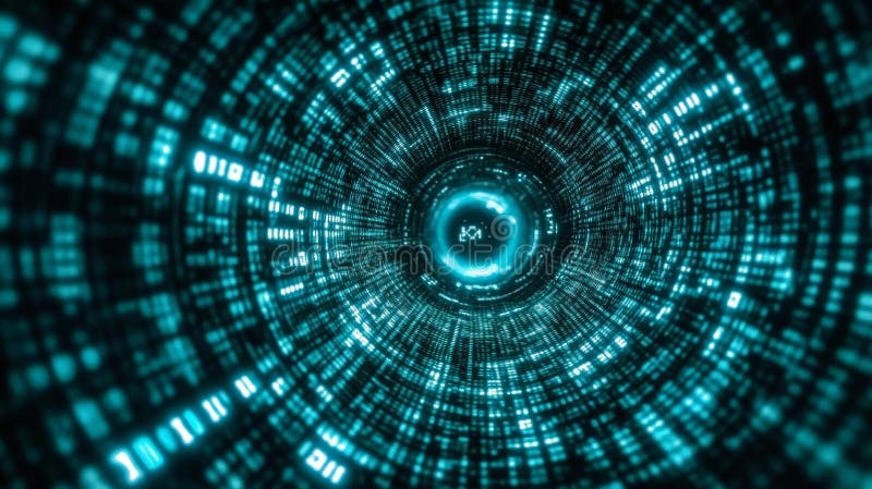 Abstract Technology Background, Vibrant Swirling Binary Code in Gradient of Light Blues and ...