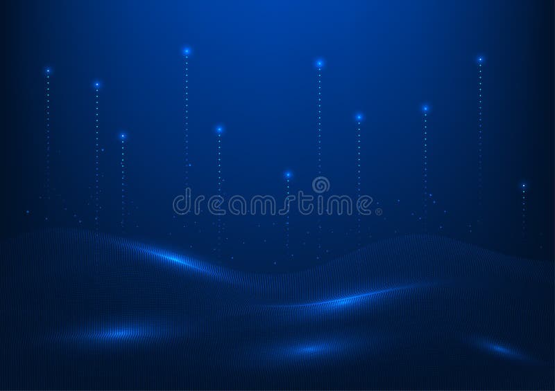 Abstract Technology Background Waves of Connected Dots with Rising ...