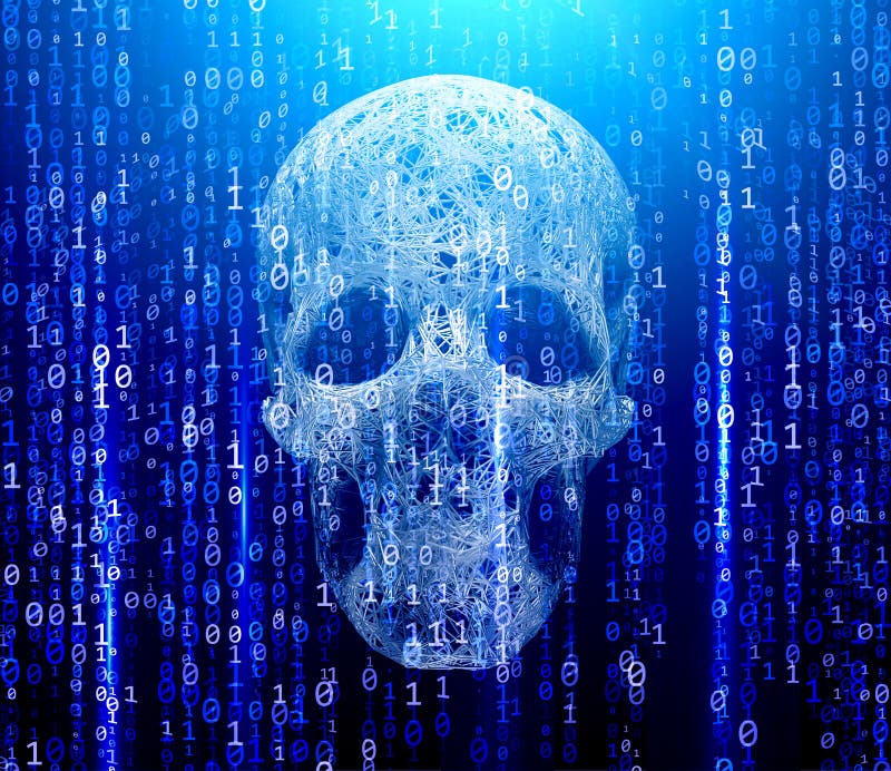 Security Concept. Skull of Binary Code. Piracy on the Internet. 3d Illustration Stock ...