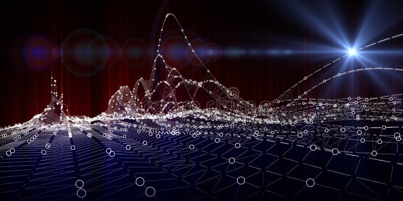 Abstract Technology Background with Wireframe Graph from Dotted and Spot. Visual Presentation of ...