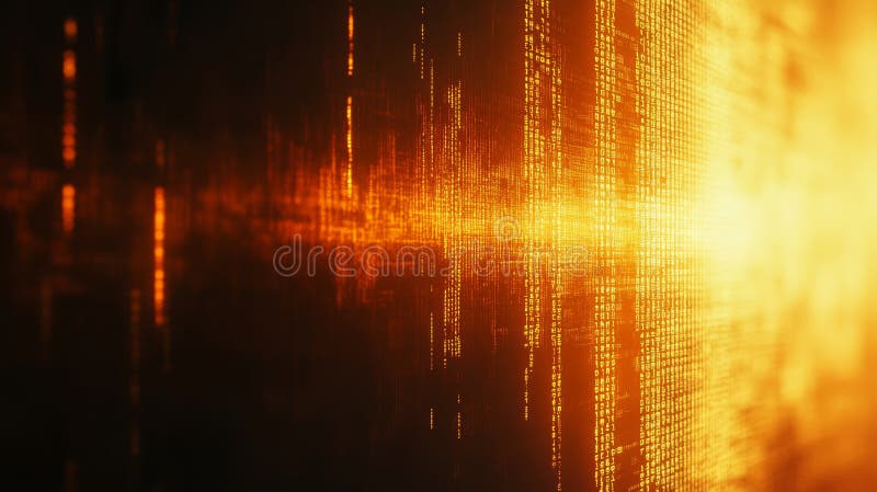 Abstract Technology Background, Yellow Digital Binary Code on Black, Big Data, Cyberspace ...