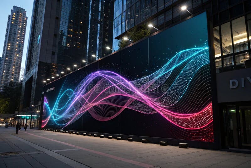 Abstract Technology Banner with Digital Neon Lines Stock Illustration ...