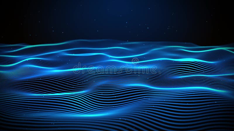 Digital Particle Wave Cyber or Technology Background. 3D Abstract Digital Wave with Small ...