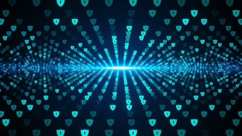 Abstract Technology Blue Shinny Perspective View Grid of Shield Lock ...