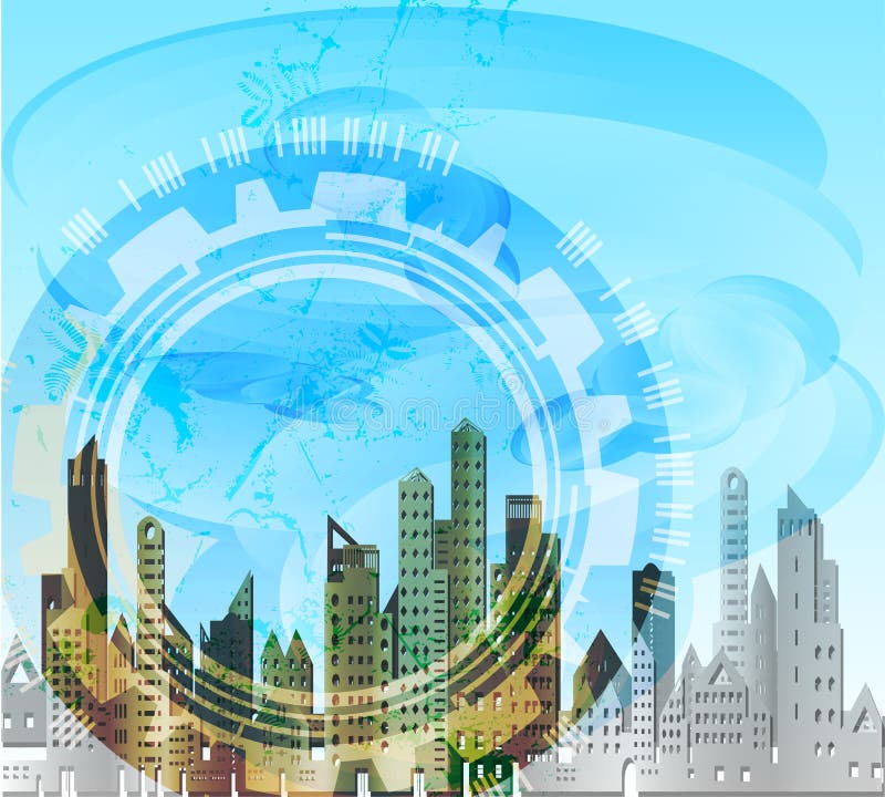 Abstract Technology and Building Creative Design Concept on Blue ...