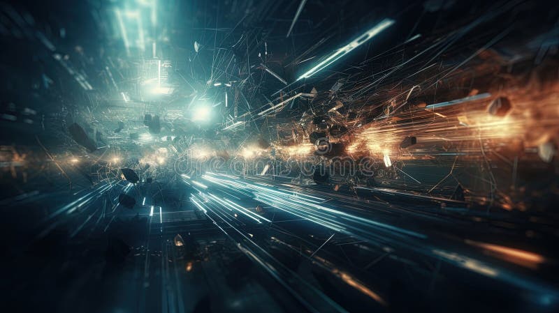 Abstract Technology Burst with Glowing Wires and Particles in Motion ...