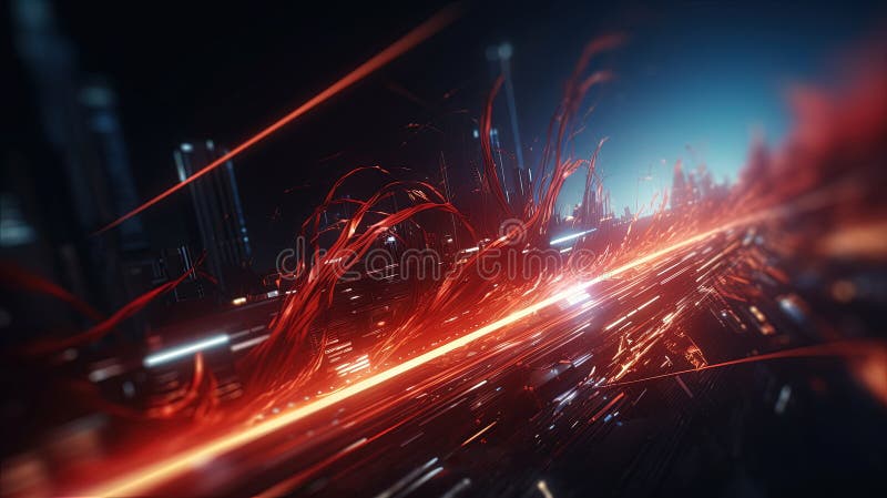 Abstract Technology Burst with Glowing Wires and Particles in Motion ...