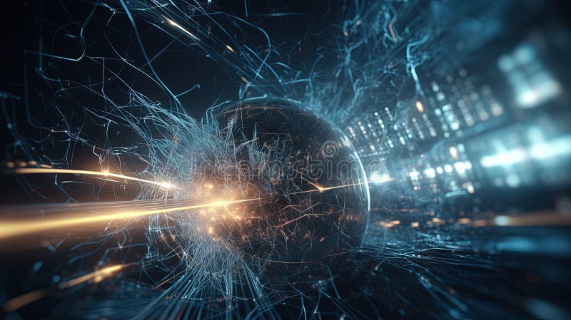 Abstract Technology Burst with Glowing Wires and Particles in Motion ...