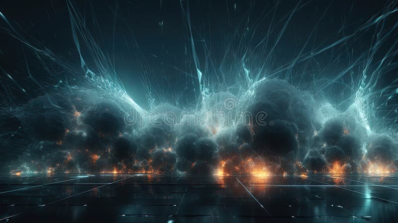 Abstract Technology Burst with Glowing Wires and Particles in Motion ...