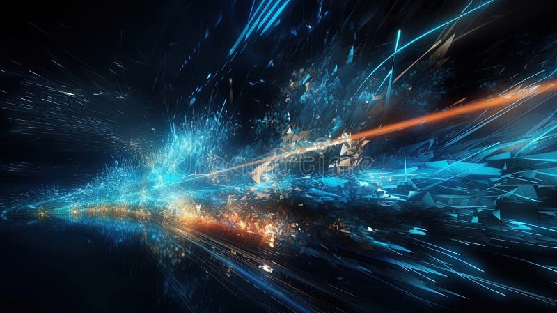 Abstract Technology Burst with Glowing Wires and Particles in Motion ...