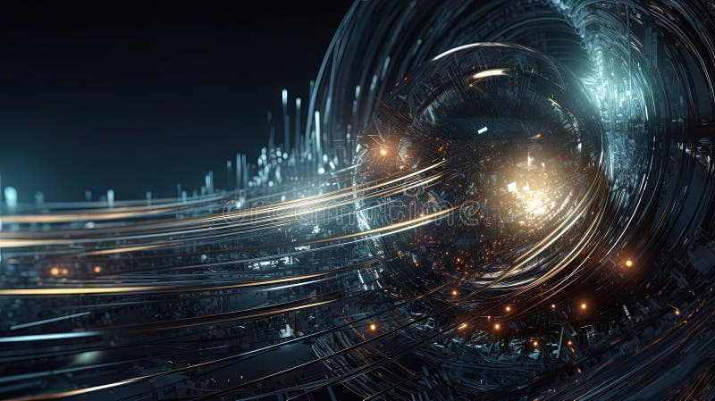 Abstract Technology Burst with Glowing Wires and Particles in Motion ...