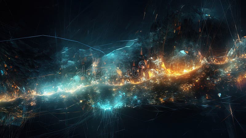 Abstract Technology Burst with Glowing Wires and Particles in Motion ...