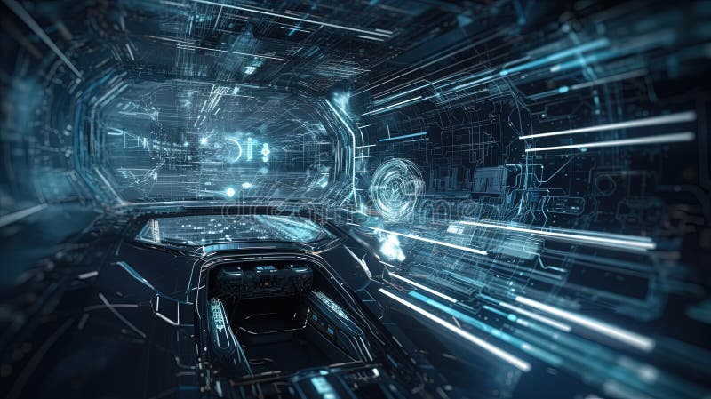 Abstract Technology Burst with Glowing Wires and Particles in Motion ...