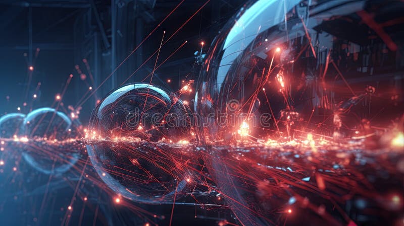 Abstract Technology Burst with Glowing Wires and Particles in Motion ...