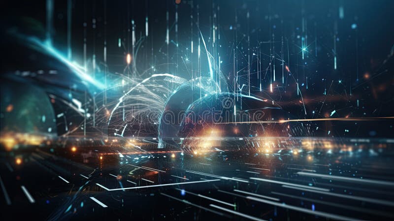 Abstract Technology Burst with Glowing Wires and Particles in Motion ...