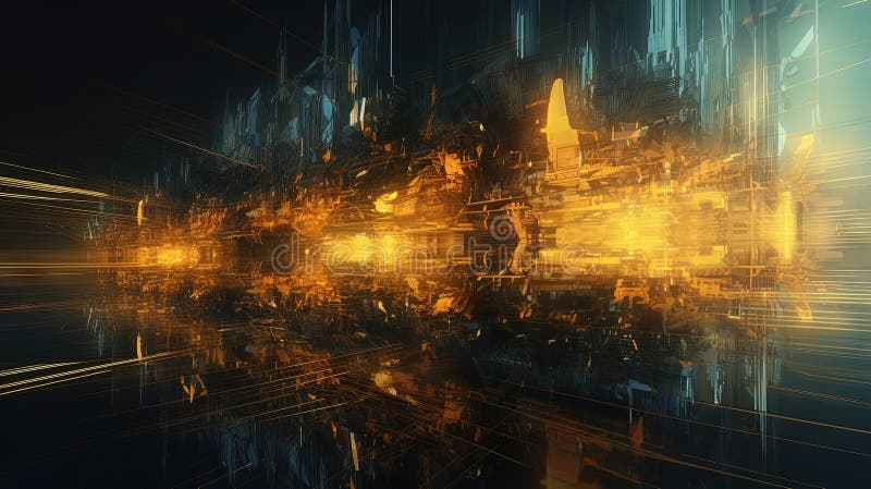 Abstract Technology Burst with Glowing Wires and Particles in Motion ...