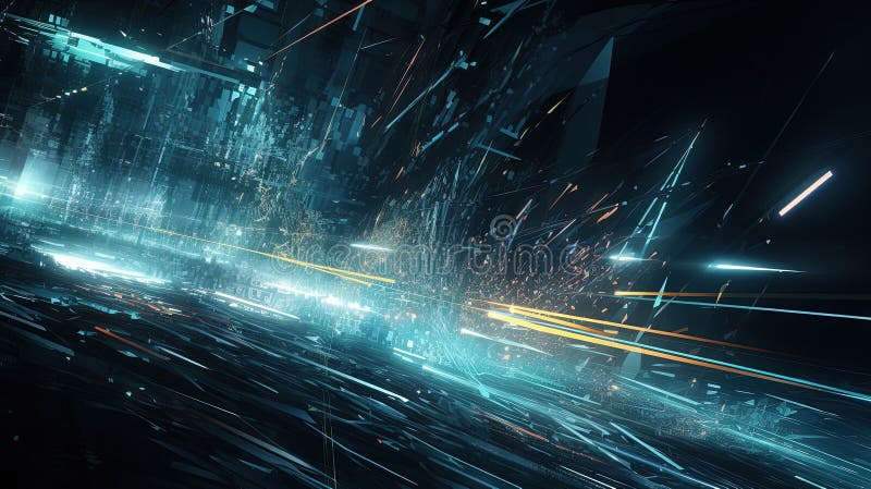 Abstract Technology Burst with Glowing Wires and Particles in Motion ...