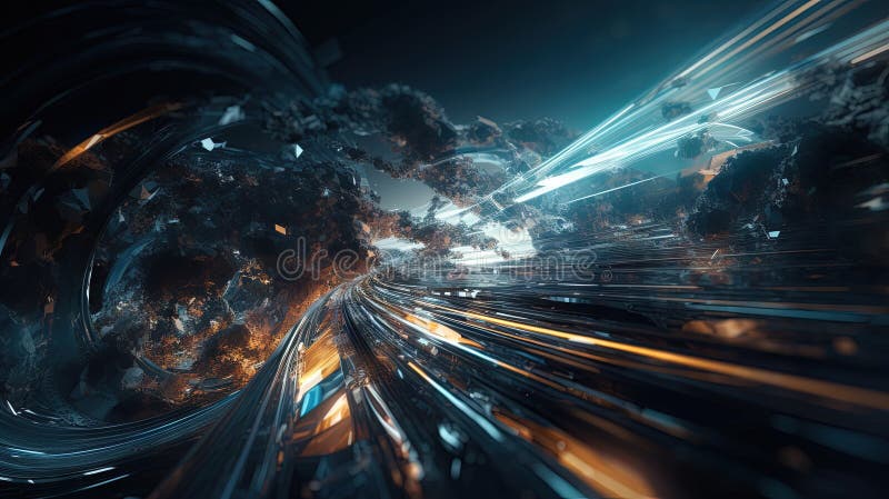 Abstract Technology Burst with Glowing Wires and Particles in Motion ...