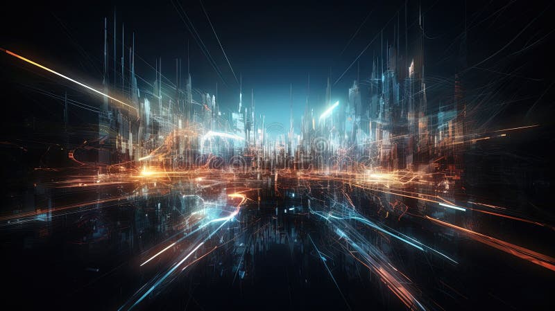 Abstract Technology Burst with Glowing Wires and Particles in Motion ...