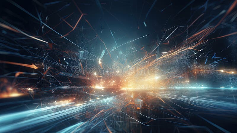 Abstract Technology Burst with Glowing Wires and Particles in Motion ...