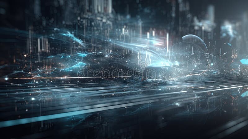 Abstract Technology Burst with Glowing Wires and Particles in Motion ...