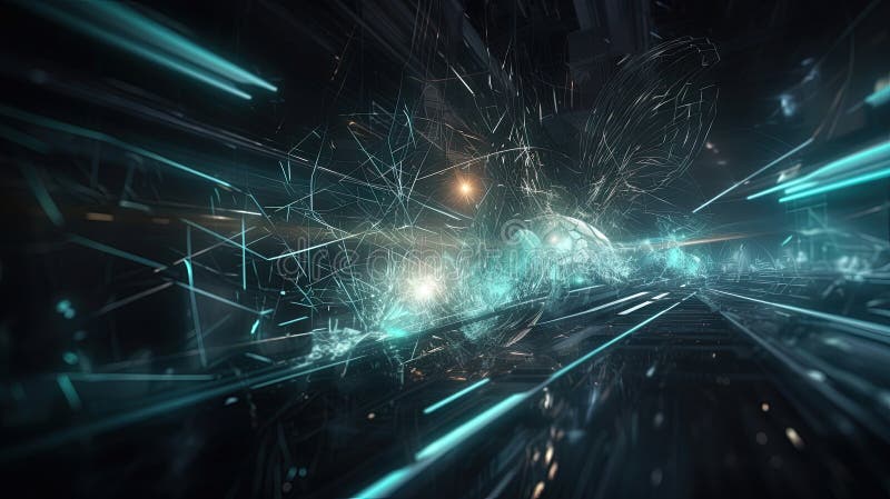 Abstract Technology Burst with Glowing Wires and Particles in Motion ...