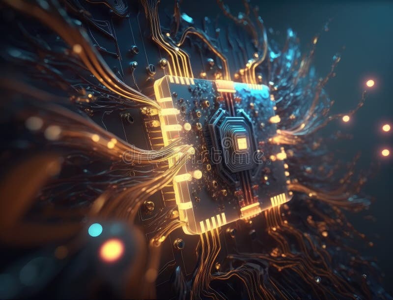 Abstract Technology Chip Processor Background Circuit Board And Html Code3d Illustration Blue