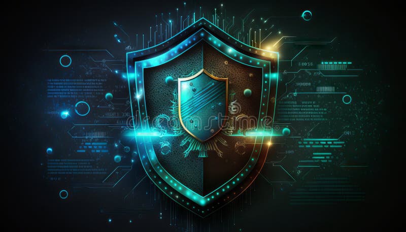 Abstract Technology Circuit Board Background with Shield Symbols ...