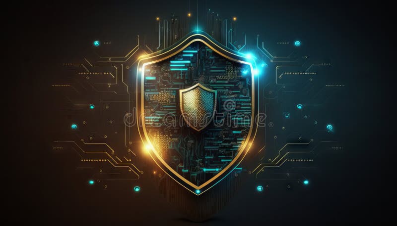 Abstract Technology Circuit Board Background with Shield Symbols ...