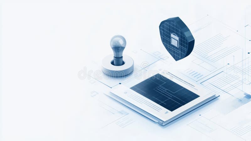 Abstract Technology Concept Featuring a Microchip, Stamp, and ...