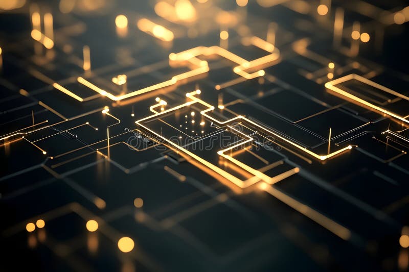 Abstract Technology Concept Featuring Neon Yellow Circuit Paths on a ...