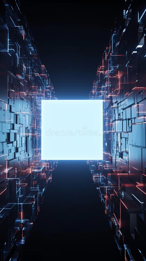 Abstract Technology Cube in Cyberspace Background Stock Illustration ...