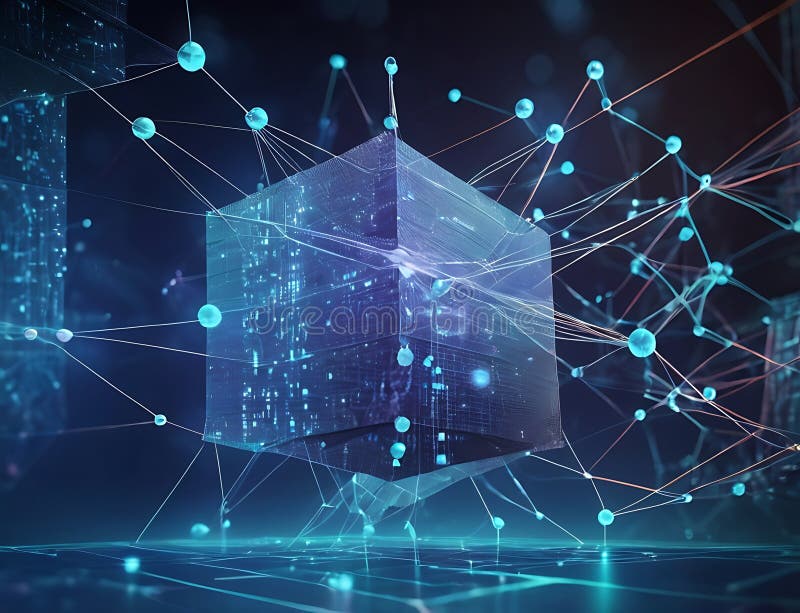 Abstract Technology Cube with Glowing Connections and Information Flow ...