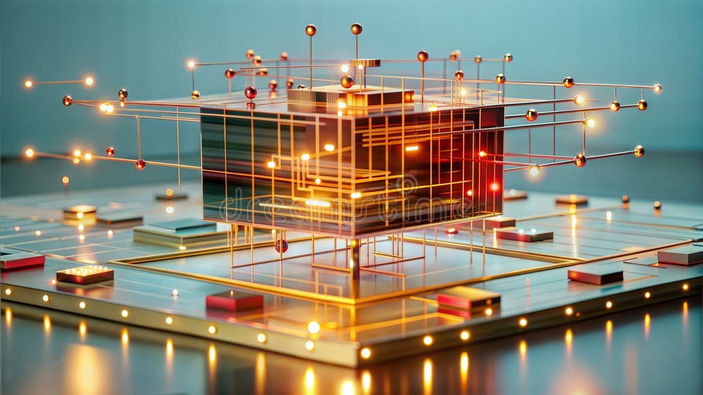 Abstract Technology Cube with Glowing Lights and Circuit Board ...