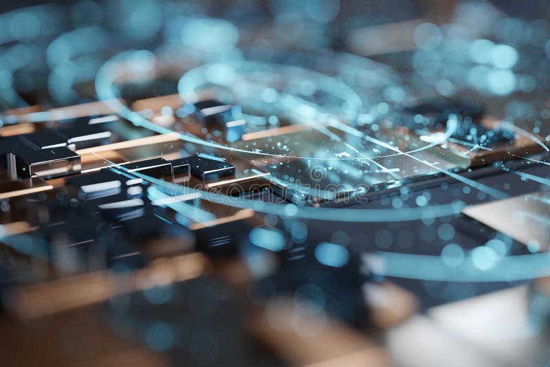 Abstract Technology 3D Background. Golden and Silver Tech Hardware and ...