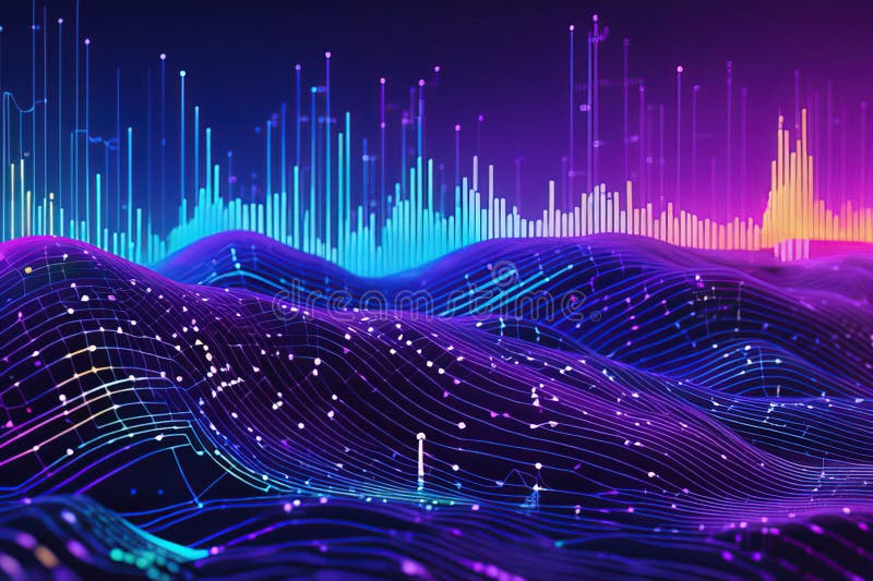 Abstract Technology and Data Flow Concept. Digital Wave Background. Big Data and Technology ...