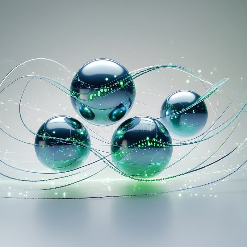 Abstract Technology Design Features a Glowing Blue Sphere, an ...
