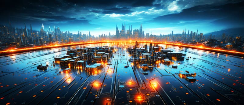 Abstract Technology Digital Hi-tech City Concept Background Stock ...