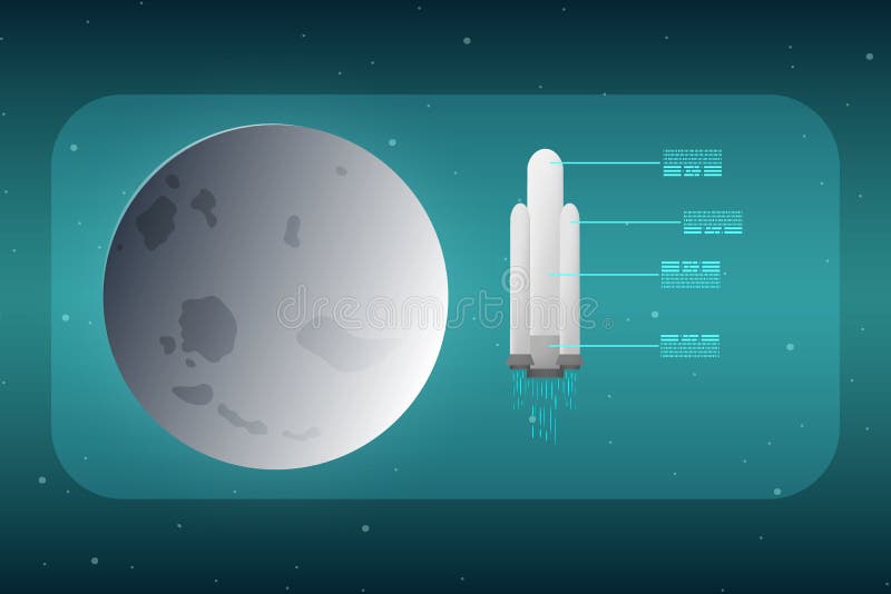 Abstract Technology Display with Moon and Rocket. Vector Illu Stock ...