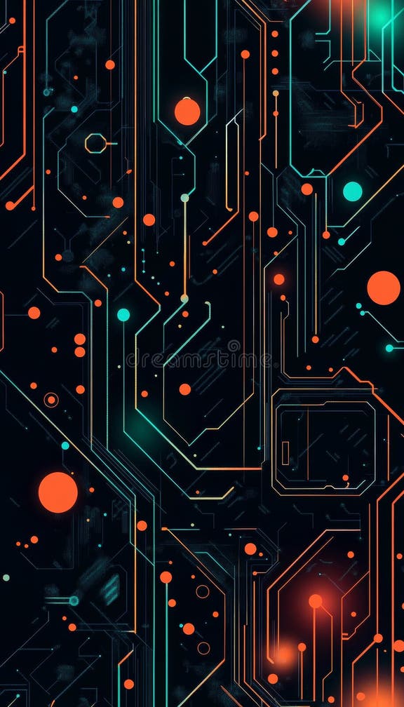 Abstract Technology, Electronic Circuits with Glowing Cyan and Orange ...
