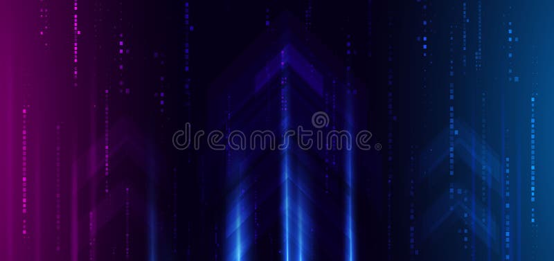 Abstract Technology Futuristic Glowing Arrow Vertical Rays Neon Blue ...