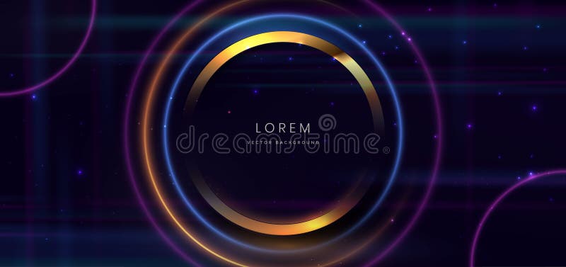 Abstract Technology Futuristic Gold Circles Neon Glowing and Light ...