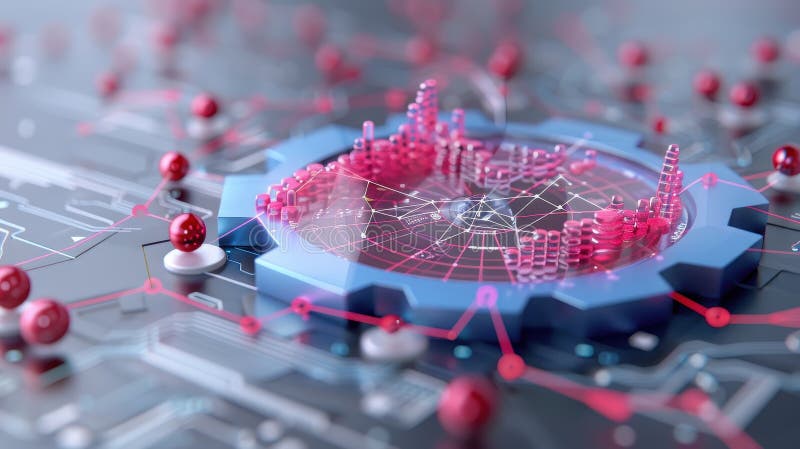 Abstract Technology Gear with Data Visualization and Network ...