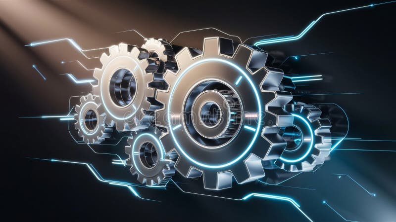 Abstract Technology Gears, Interconnected Metallic High Quality Image ...