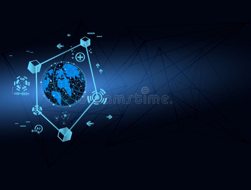 Technology Global Network Map with Computer Concept Vector Stock ...