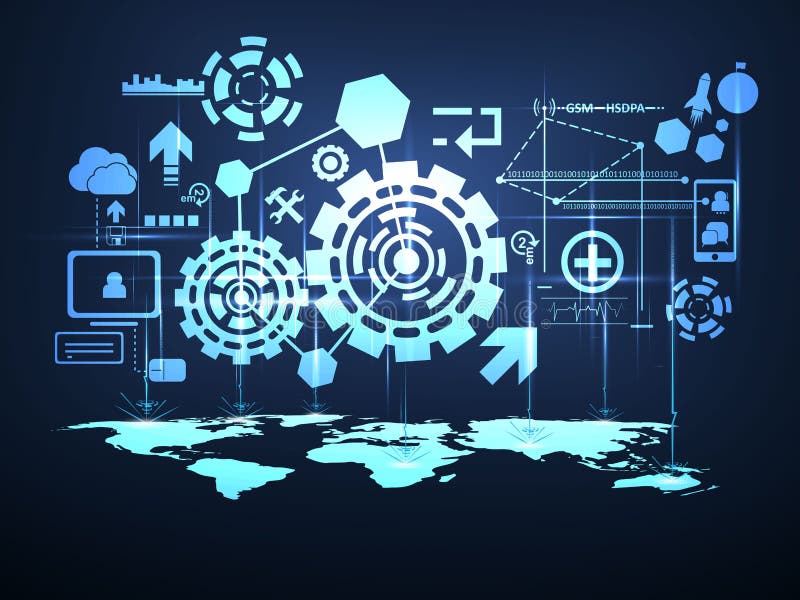 Technology Global Network Map with Computer Concept Vector Stock ...
