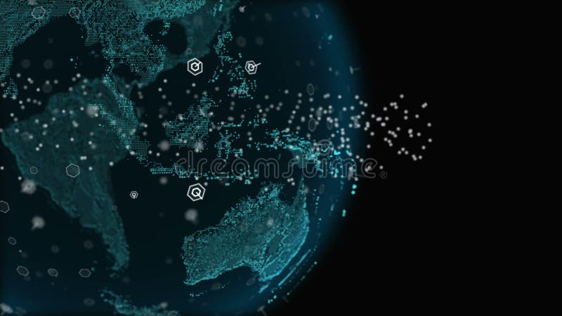 Abstract Technology Globe . Data Exchange and Network Over the Planet ...