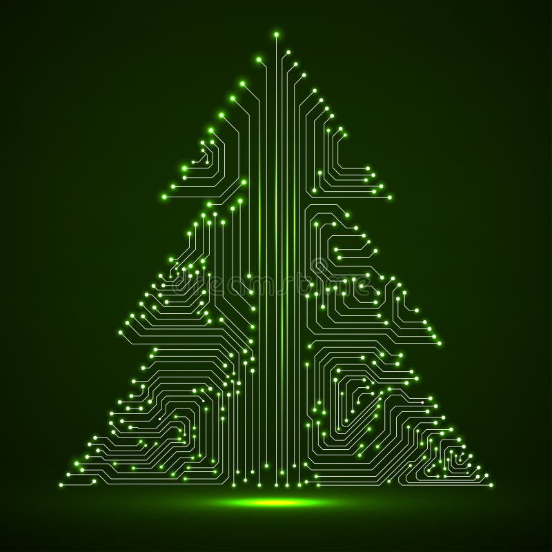 Abstract Technology Glowing Christmas Tree, Neon Circuit Board Stock ...