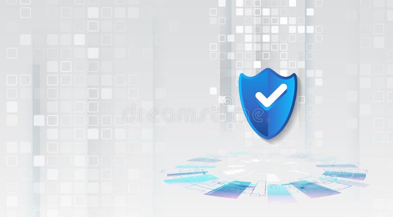Abstract Technology Gray Background with Blue Shield. Concept of ...